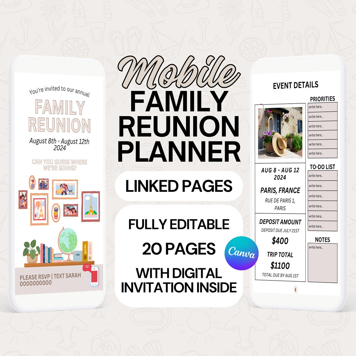 Family Reunion Planner Itinerary for Family Reunion Invitation Family ...