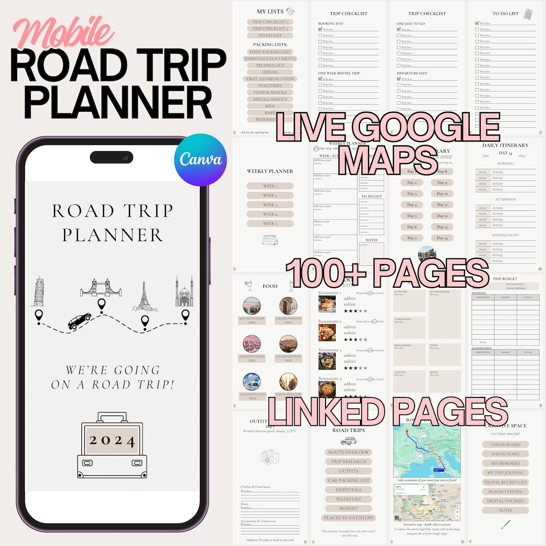 Road Trip Journal Digital Travel Planner Canva Template Family Vacation ...