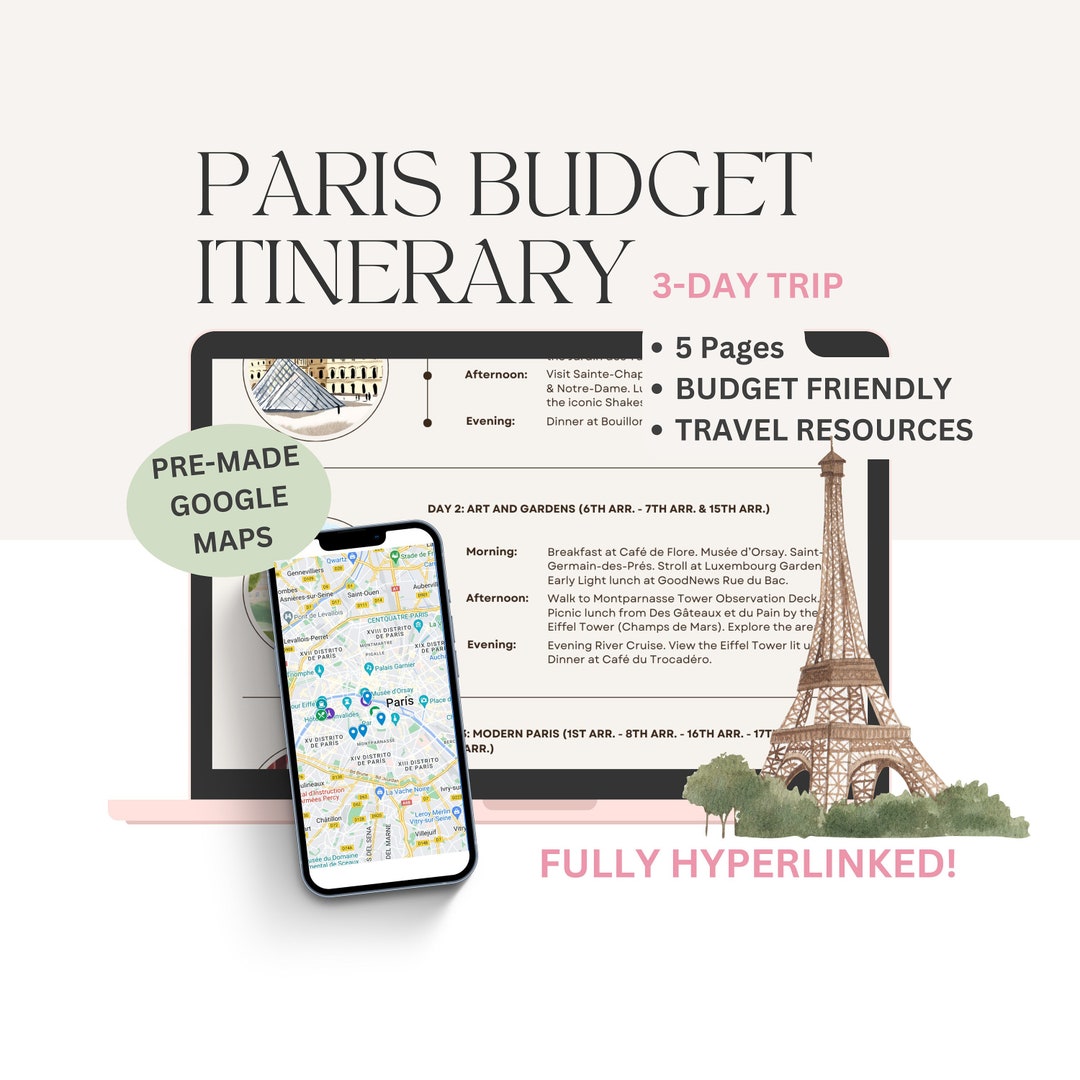 Paris Travel Itinerary Template Mobile Paris Map Digital Travel Planner ...