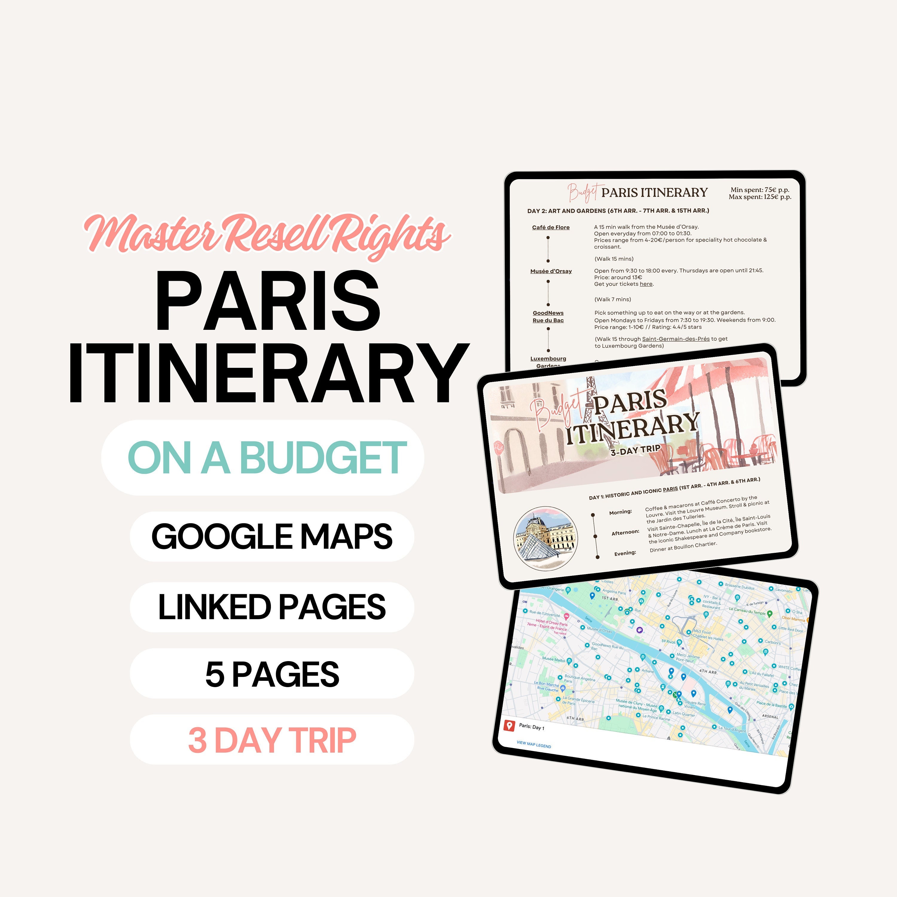 MRR Paris Travel Itinerary Template Mobile Digital Travel Planner Paris ...