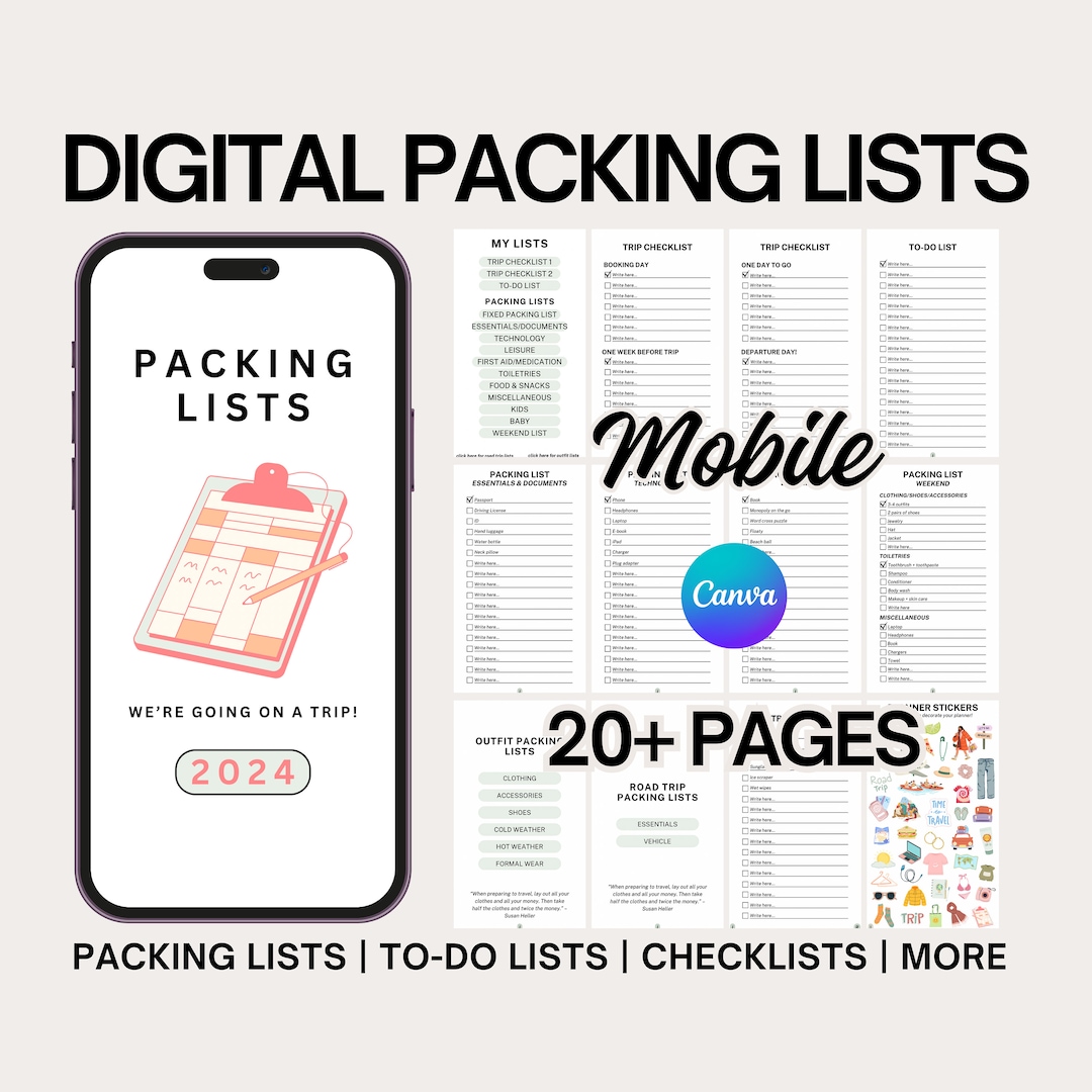 Editable Travel Packing List Template Canva Travel Checklist Family ...