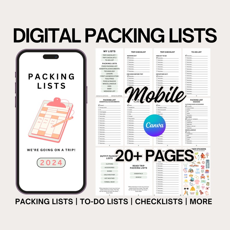 Editable Travel Packing List Template Canva Travel Checklist Family ...