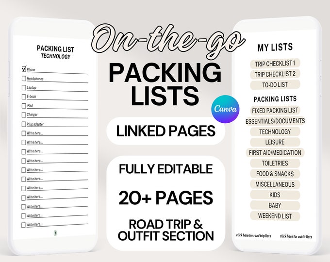 Editable Travel Packing List for Parents, Personalized Packing ...