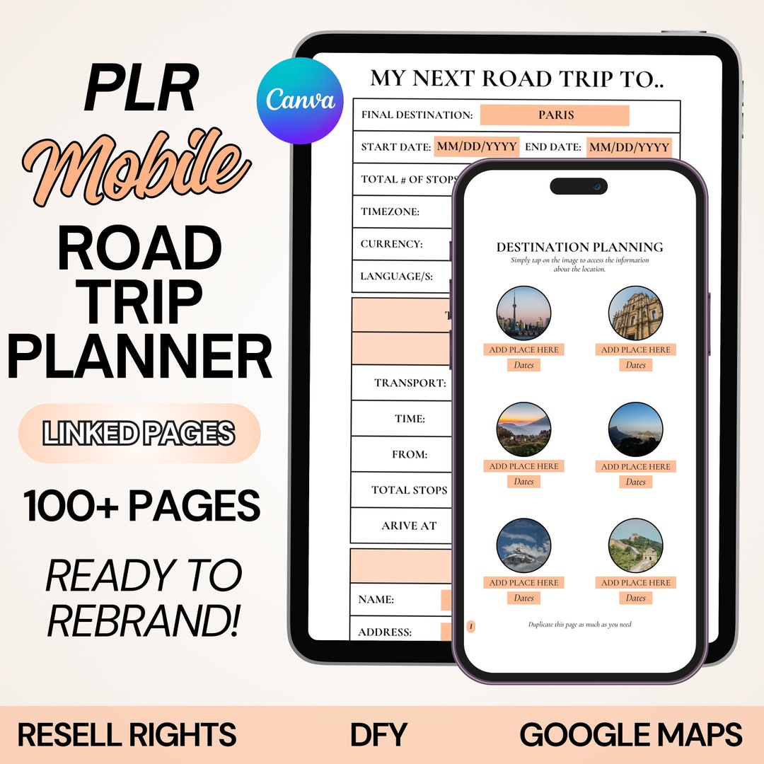 Travel Itinerary Template PLR Road Trip Planner Travel Guide PLR Travel Digital Products With ...