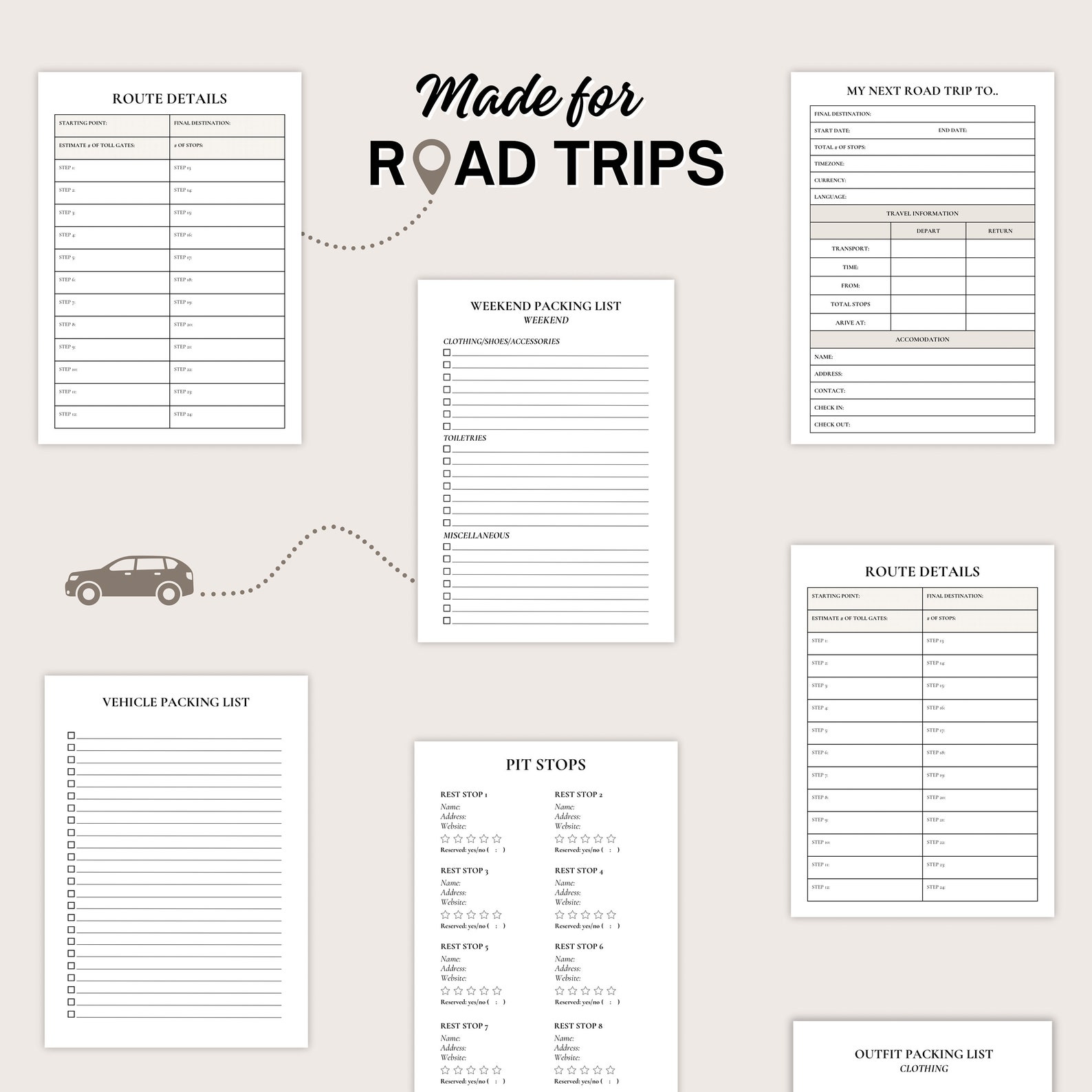 Road Trip Planner Printable Pdf Canva Template Planner Digital ...