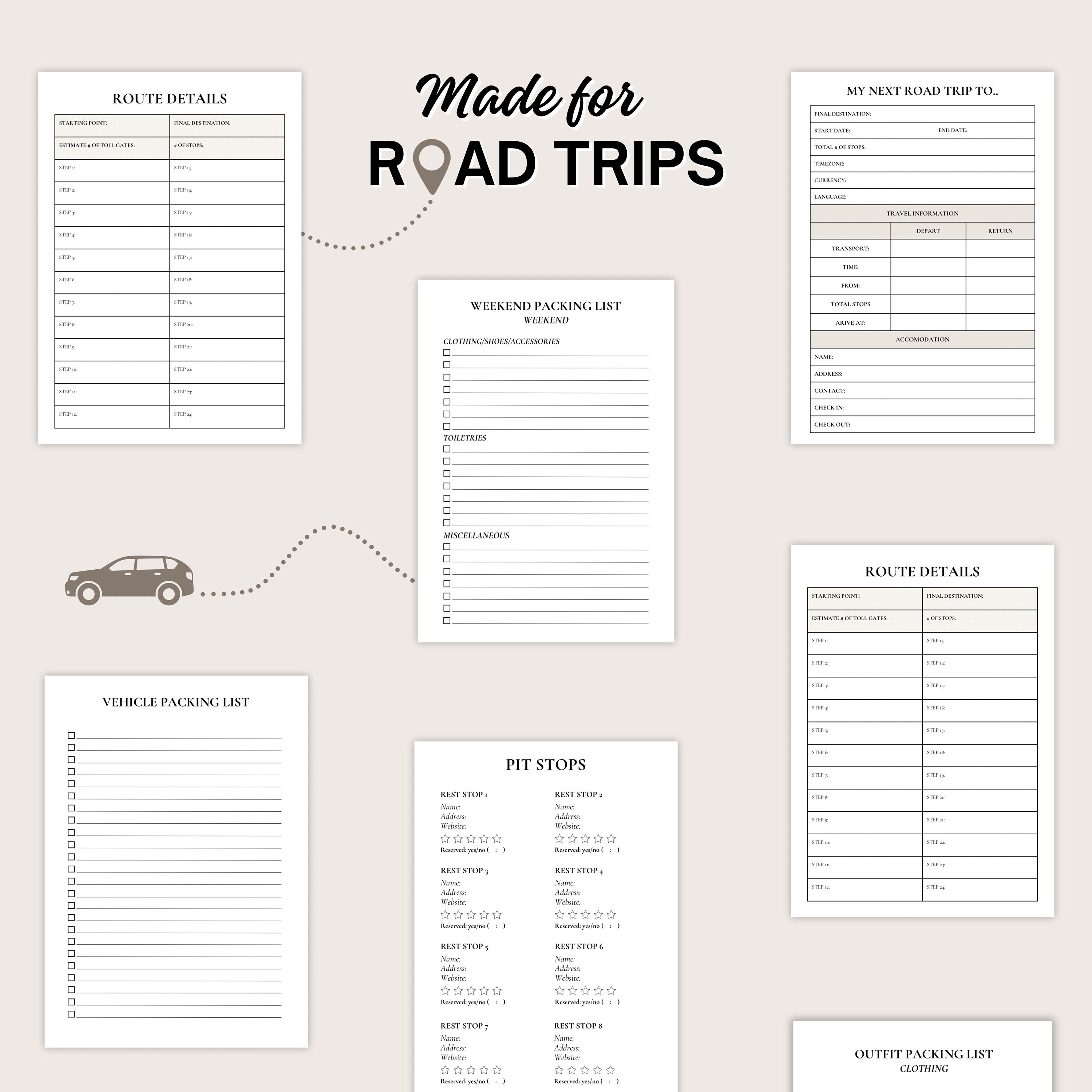 Road Trip Planner Printable Pdf Canva Template Planner Digital ...