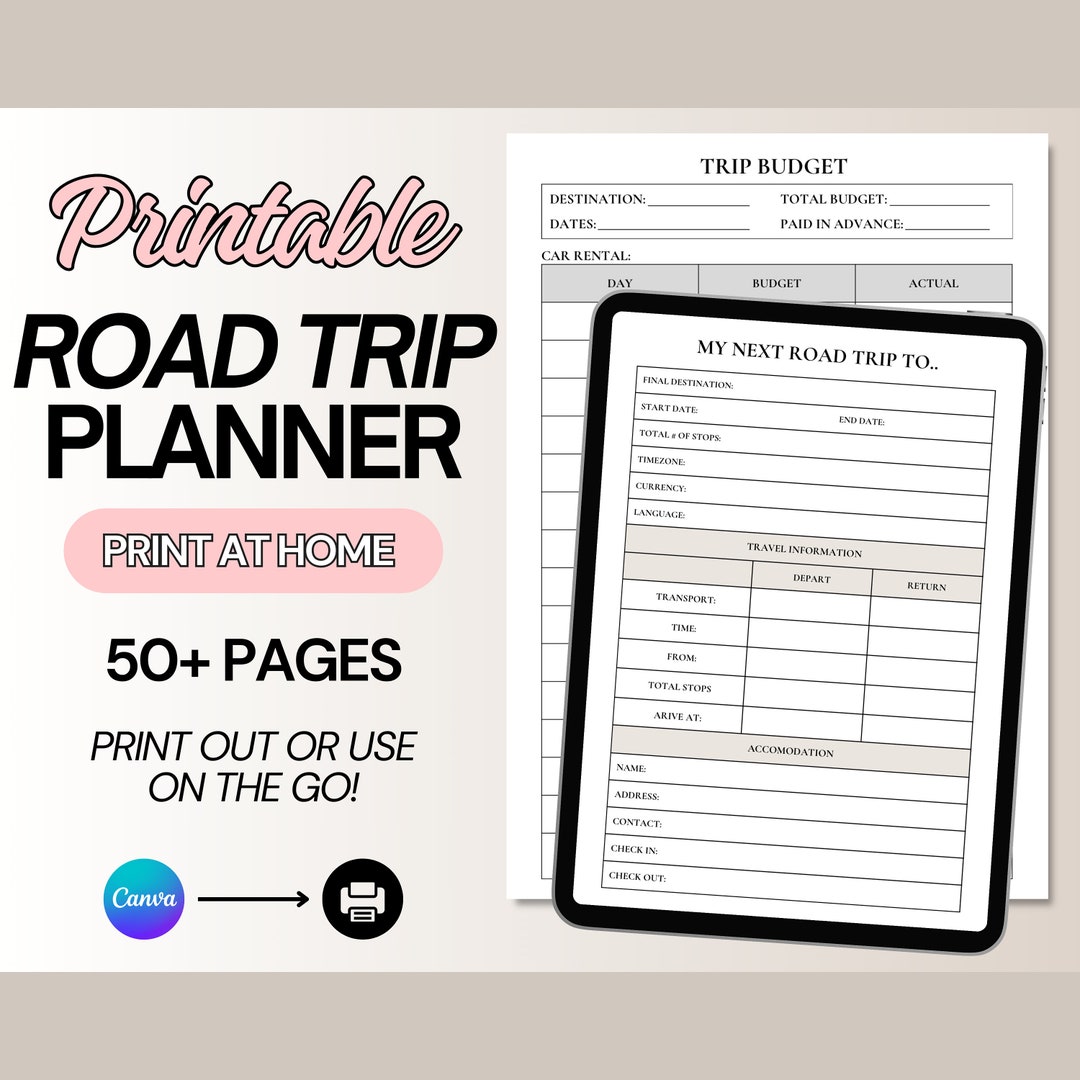 Road Trip Planner Printable Pdf Canva Template Planner Digital ...