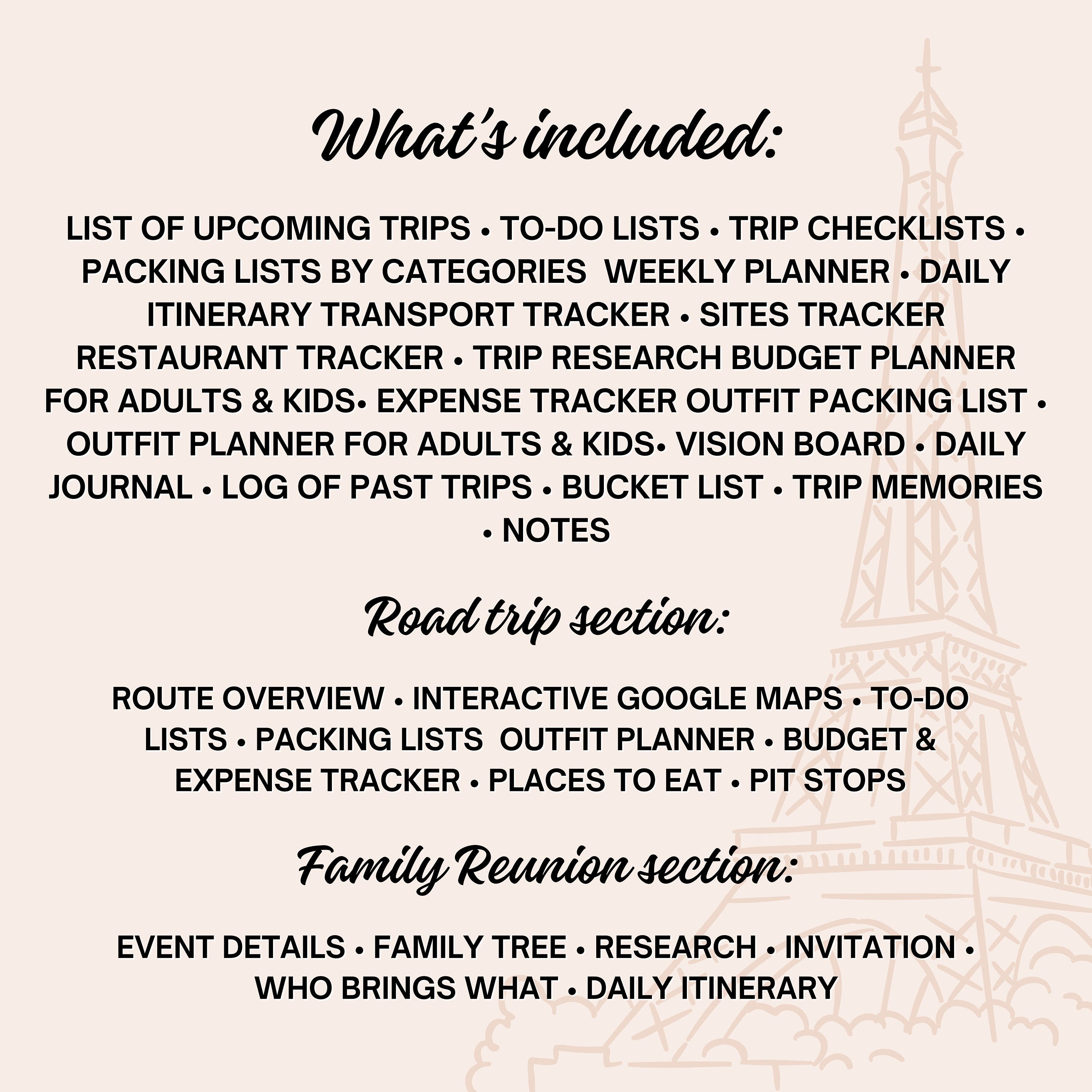 Family Trip Itinerary Template for Vacation Trip Checklist Family ...