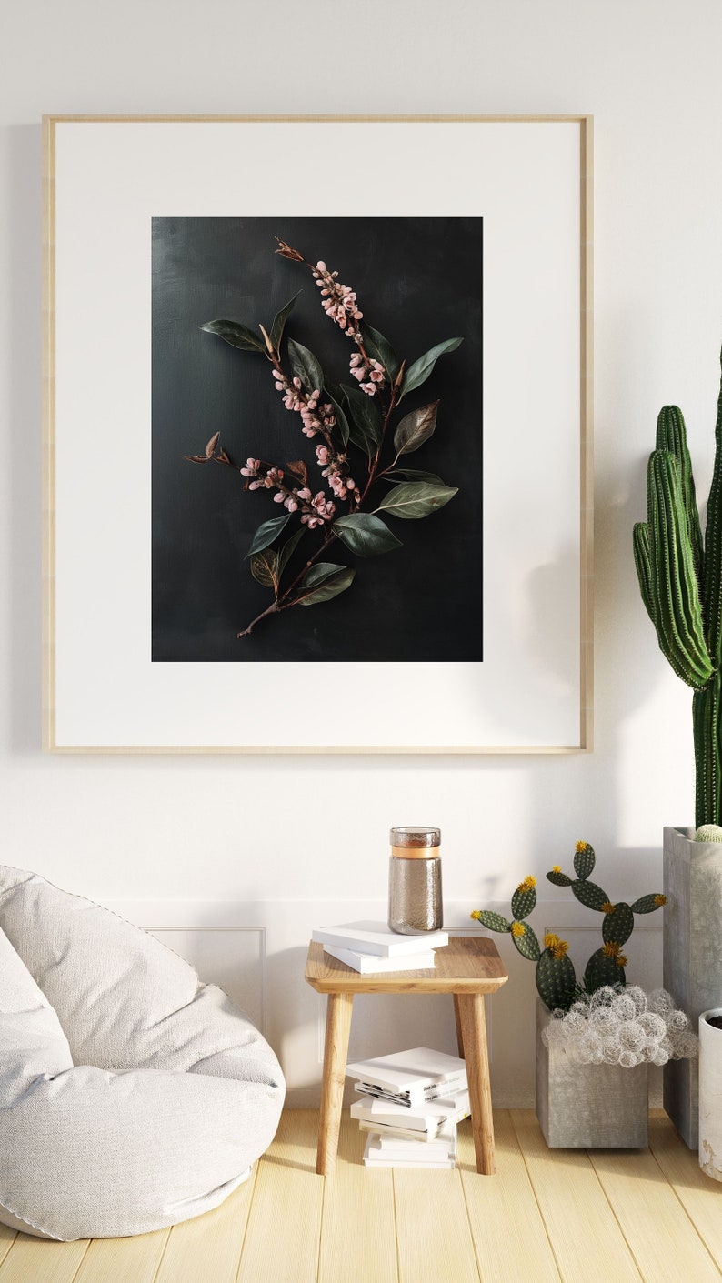 Laurel Branch Dark Green Background , Minimalist Botanical Daphne ...