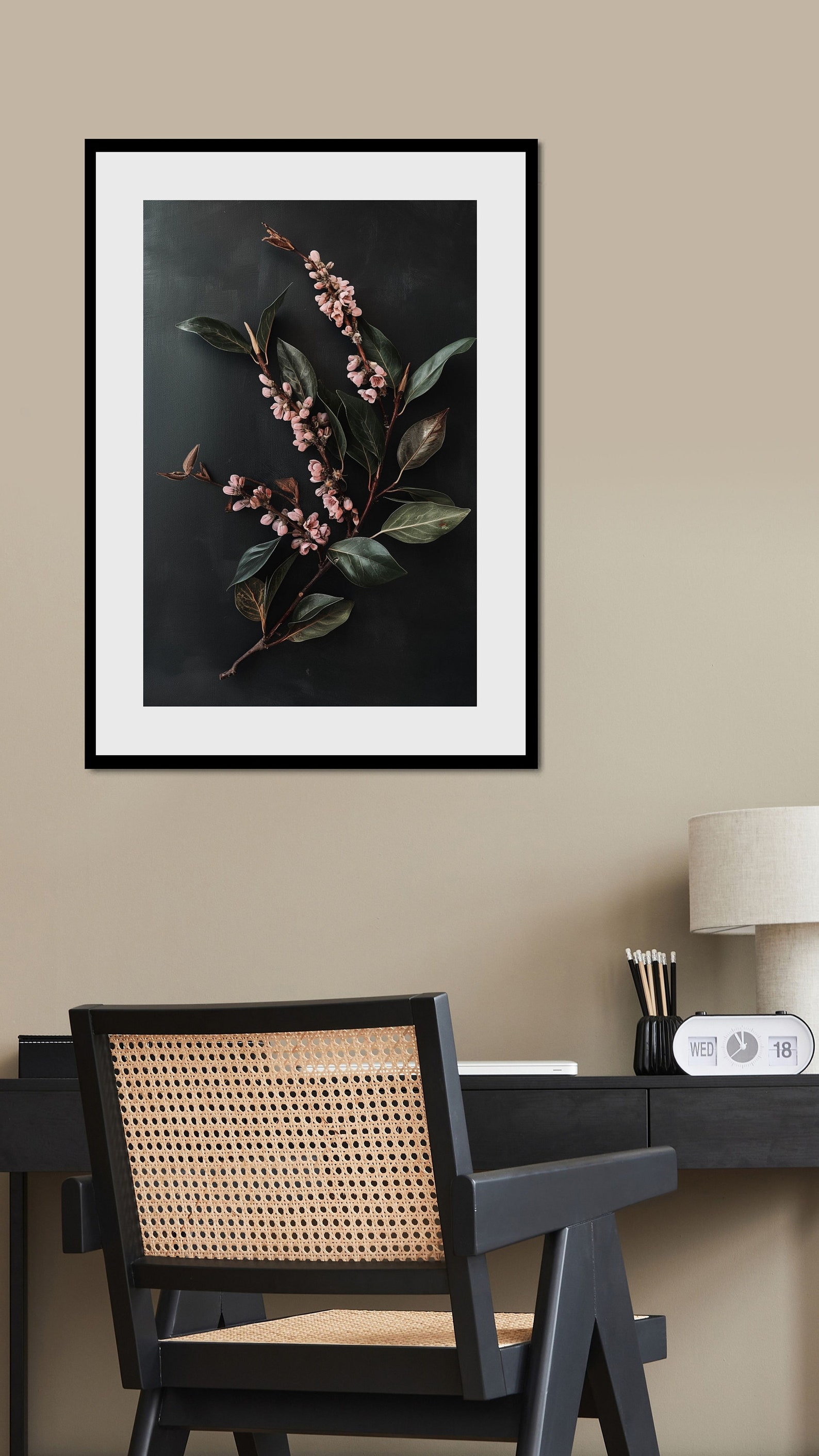 Laurel Branch Dark Green Background , Minimalist Botanical Daphne ...