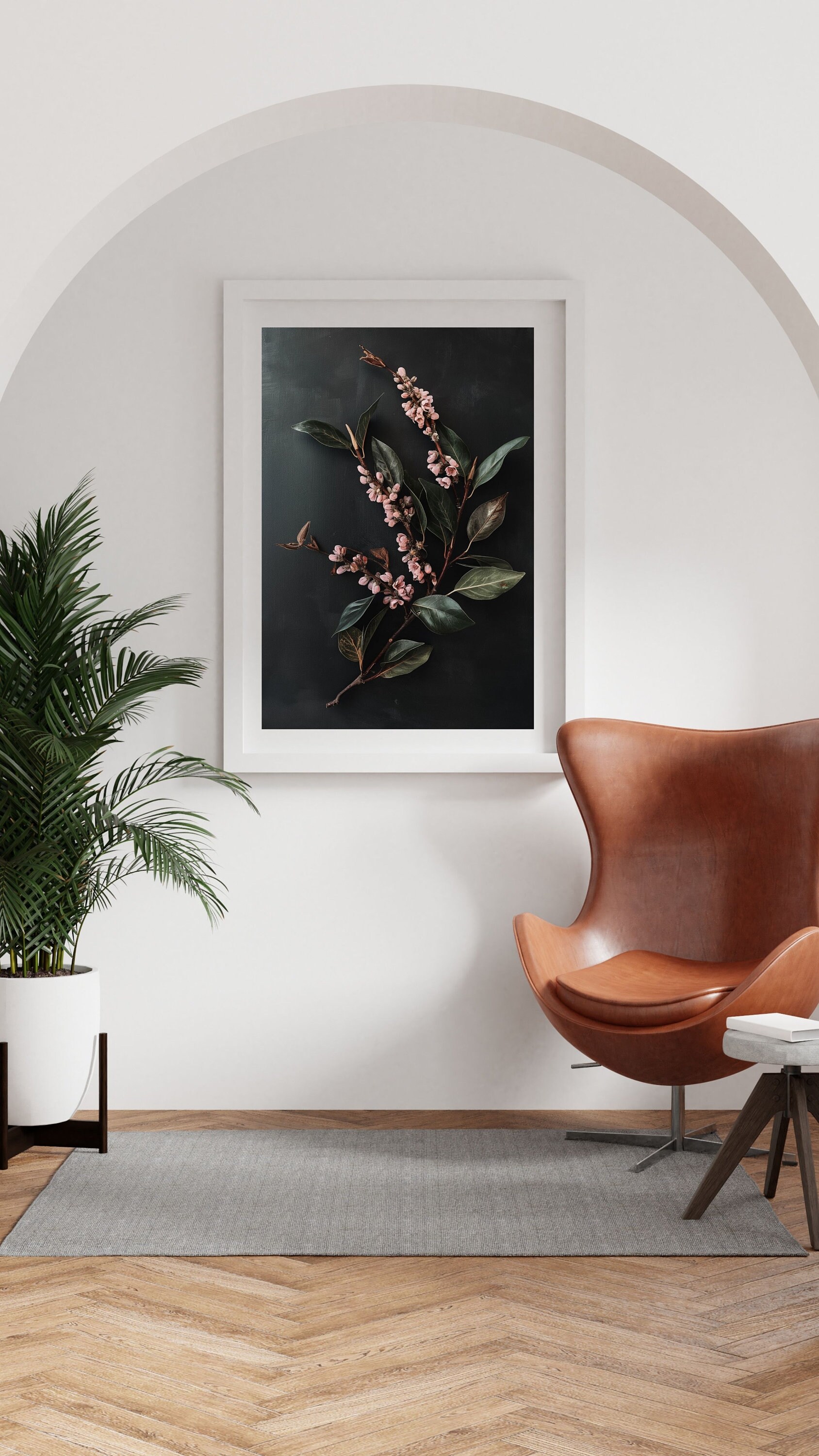 Laurel Branch Dark Green Background , Minimalist Botanical Daphne ...