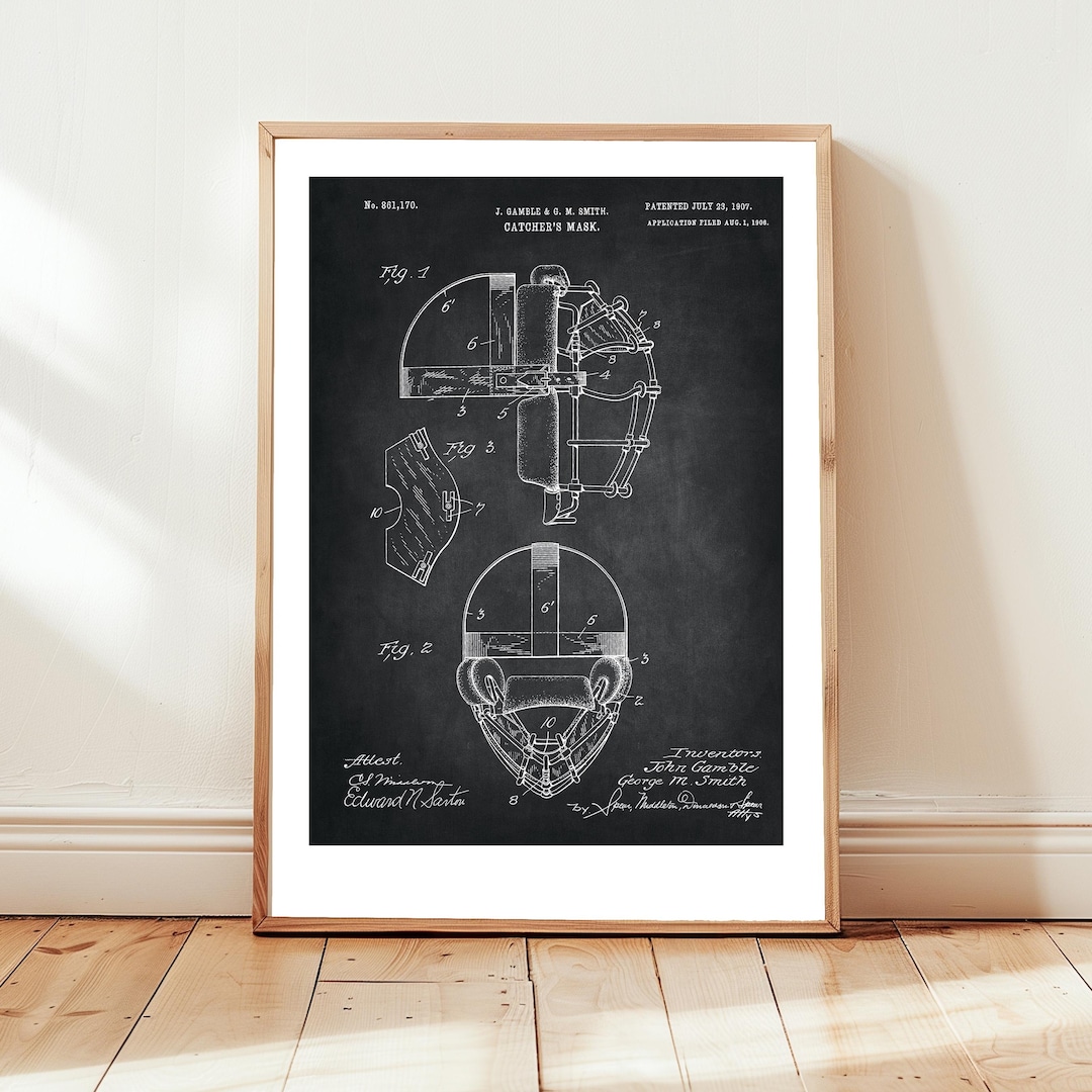 Baseball Catcher's Mask Design From 1907 From US Patent Office. Poster ...