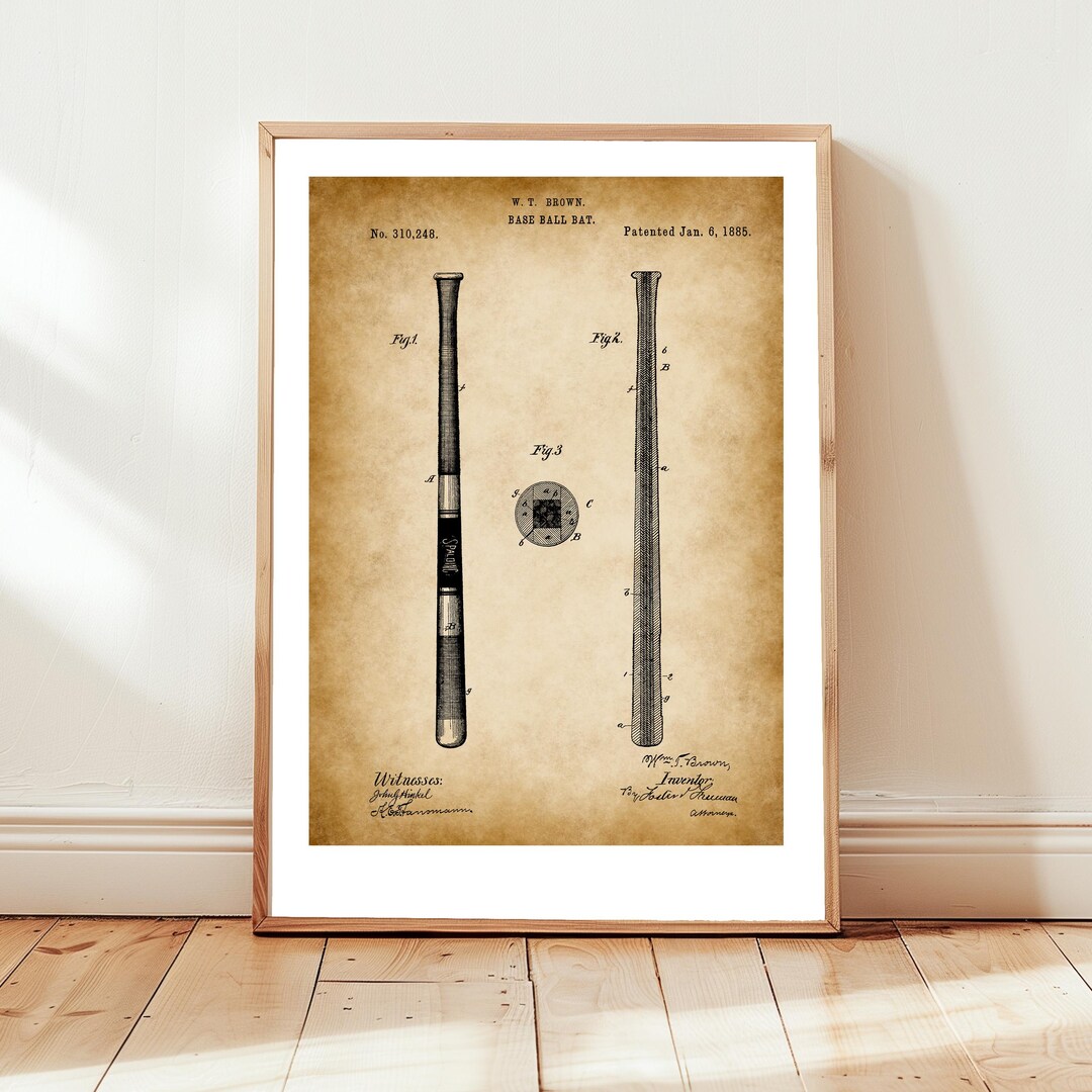 Baseball Bat Design From 1885 From US Patent Office. Poster Gift for ...