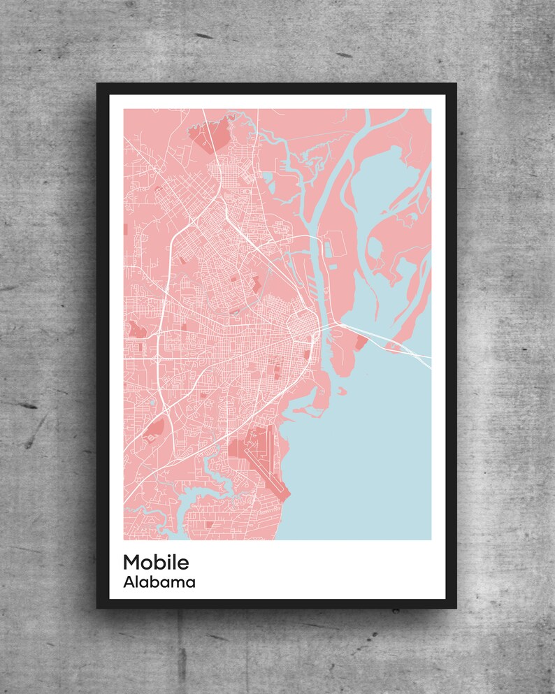 Mobile Alabama USA Minimalist Map Print Poster. Quality Colourful ...