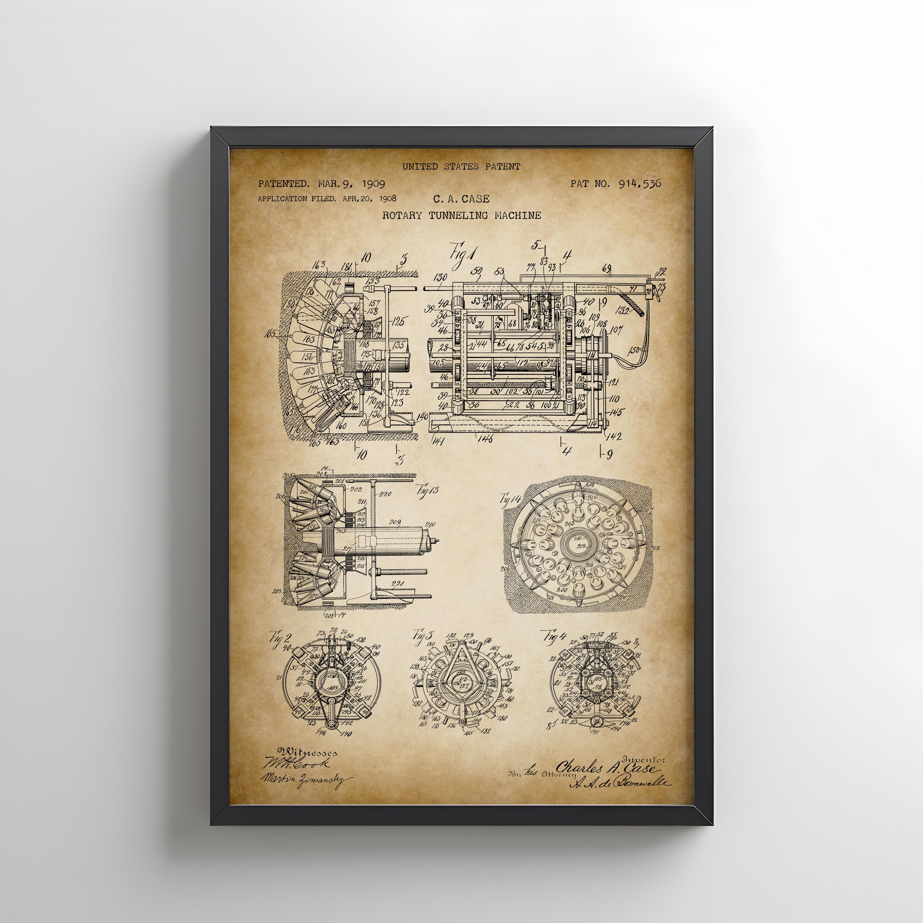 Tunnel Boring Machine Design From US Patent Office. Poster Gift ...
