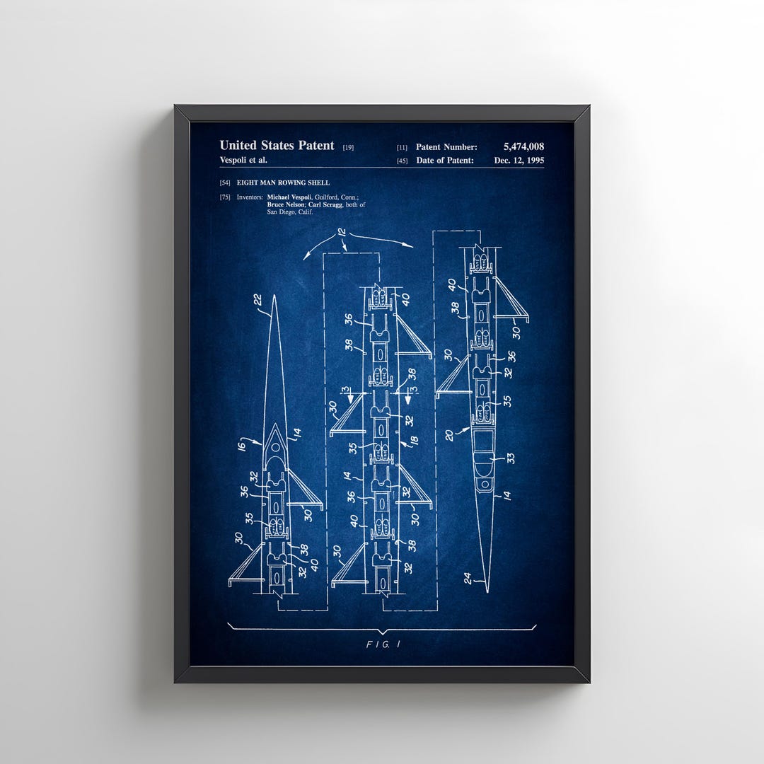 FREE US Postage. 8 Man Rowing Scull Boat Design From US Patent Office ...
