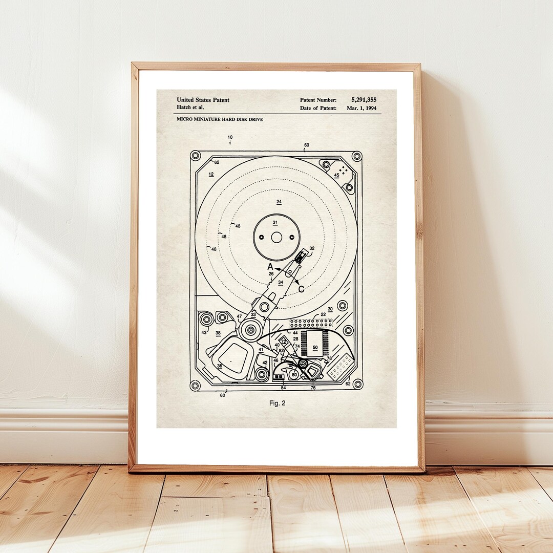 Computer Hard Disk Drive Design From US Patent Office. Poster Gift IT ...