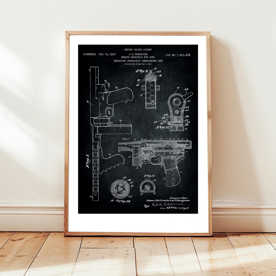 Thompson Submachine Gun or Tommy Gun From US Patent Office. Poster Gift ...