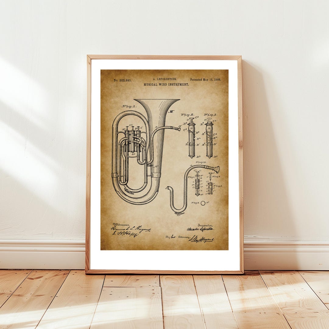 Antique Tuba From 1888 From US Patent Office. Poster Gift for Tuba ...