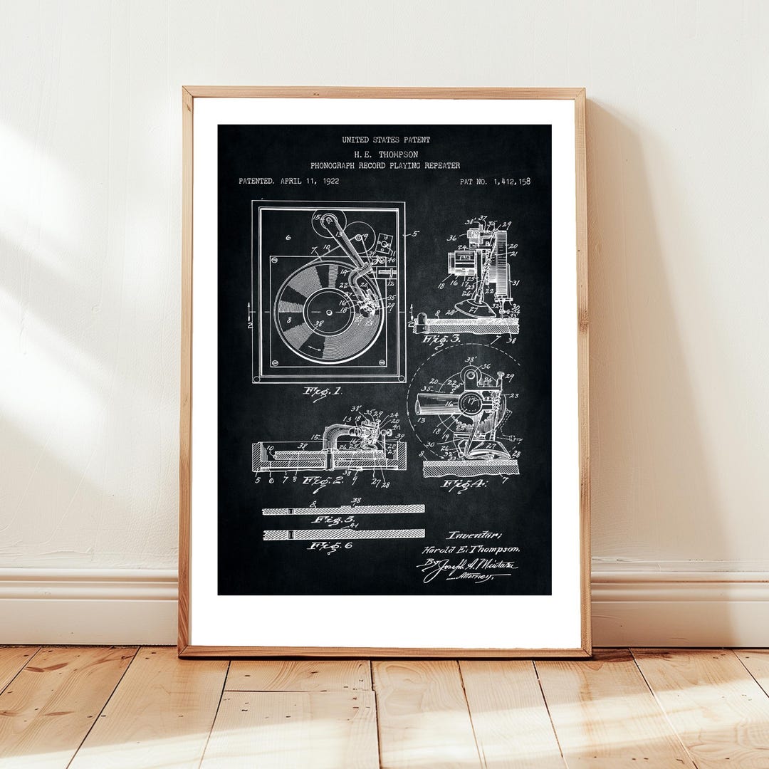 Vintage Phonograph Record Player Design From 1922 From US Patent Office ...