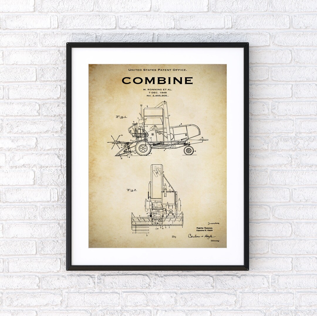 US Patent Design From 1948 for a Combine Harvester - Etsy