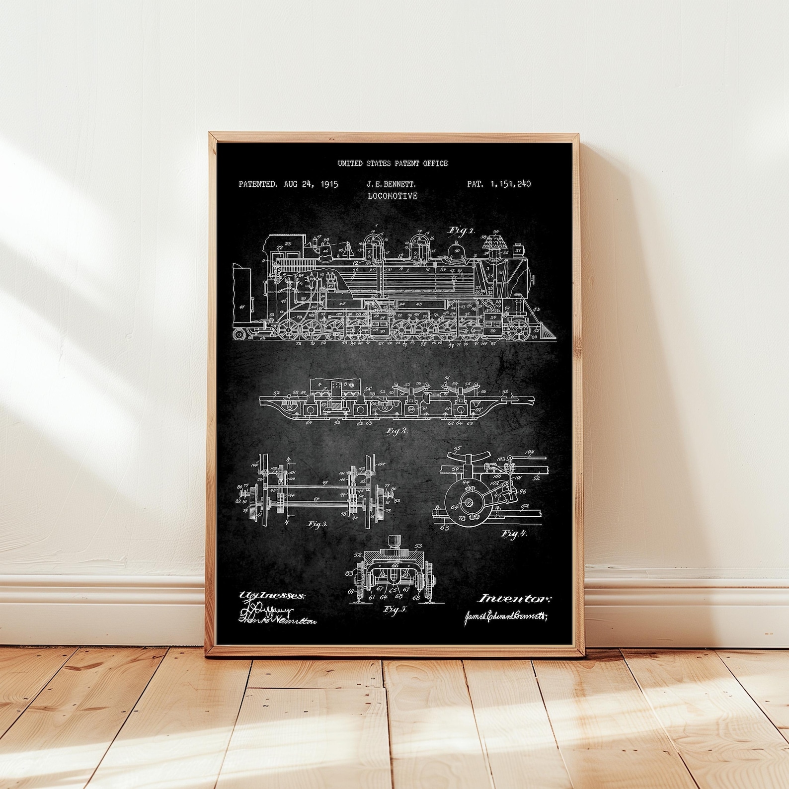 Vintage Steam Locomotive Train Engine Design From1915 From US Patent ...
