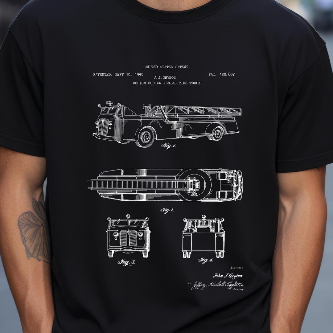 Aerial Fire Truck Engine From US Patent Office. T-shirt Gift for ...