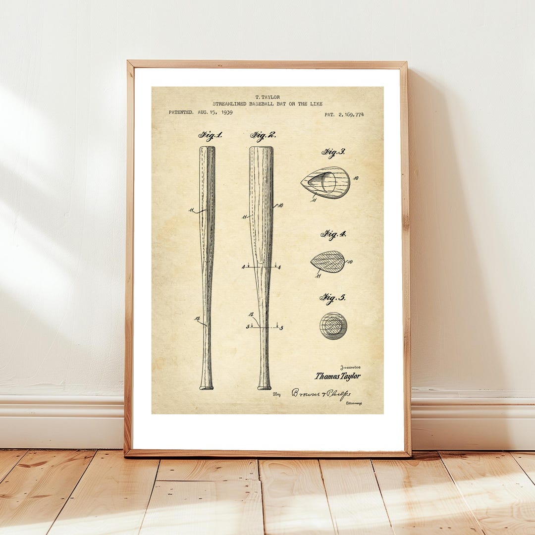 Baseball Bat Design From 1939 From US Patent Office. Poster Gift for ...