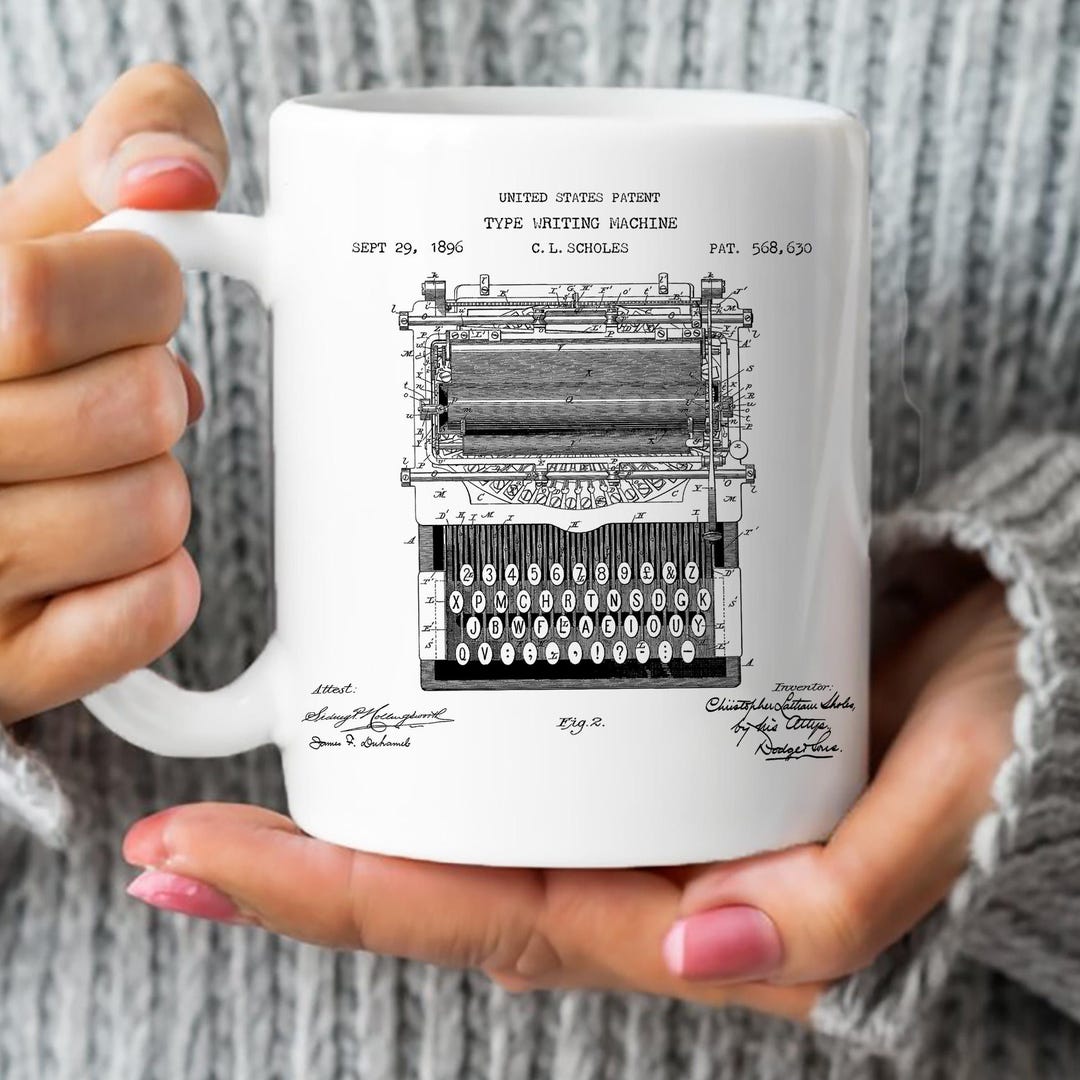 Vintage Typewriter Design From US Patent Office. Mug Gift for Writer ...