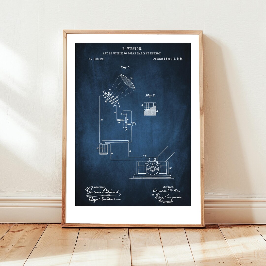 First Solar Energy Cell Design From 1888 From US Patent Office. Poster ...