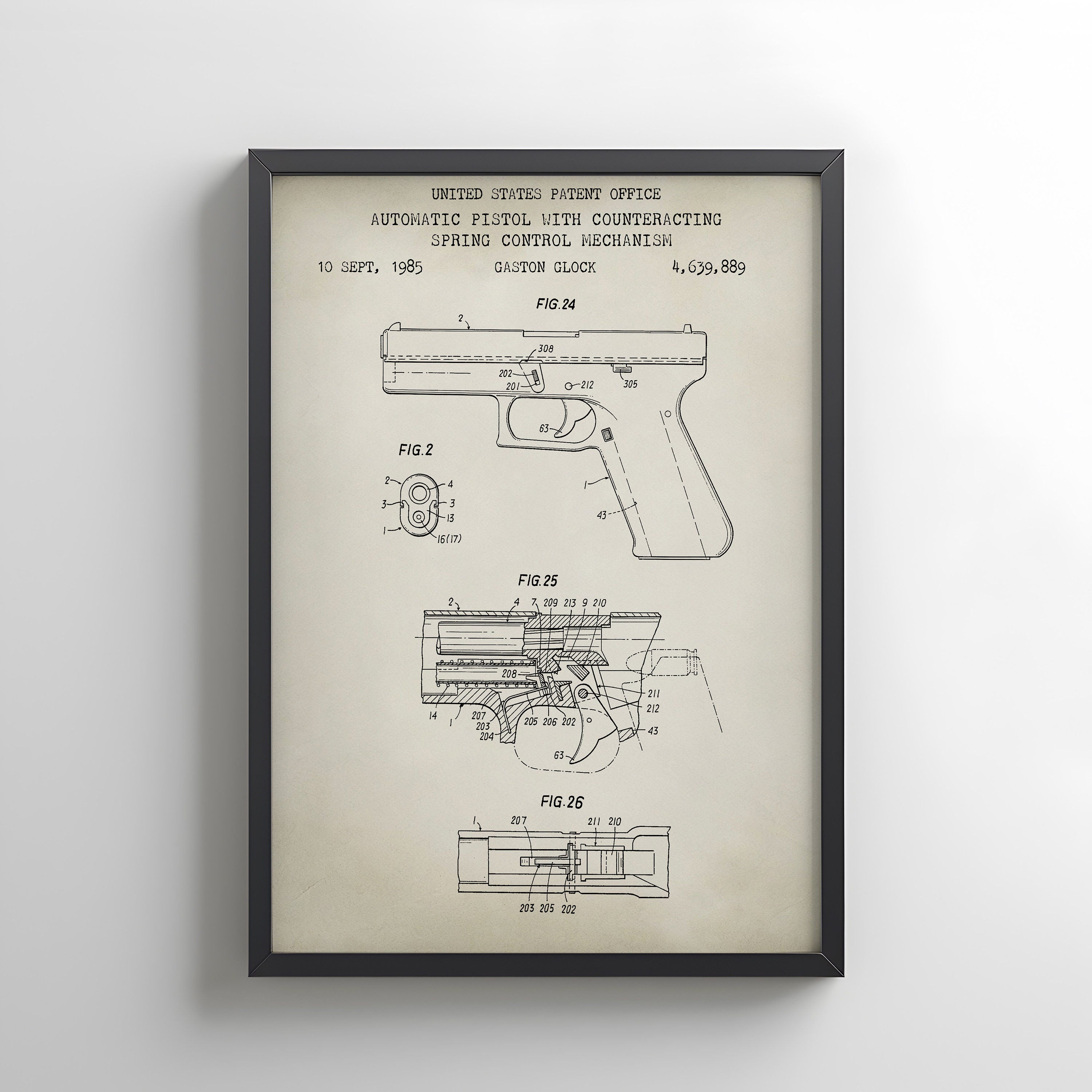 Glock Pistol Firearm Patent Design From the US Patent Office. - Etsy