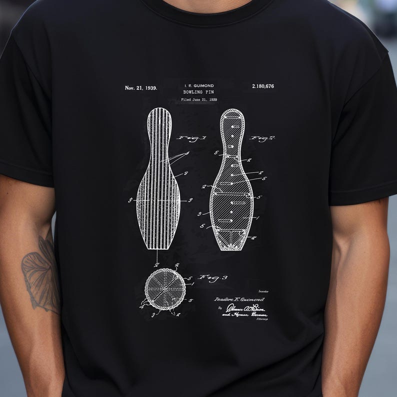 Bowling Pins Design From 1939 From US Patent Office. T-shirt Gift for ...