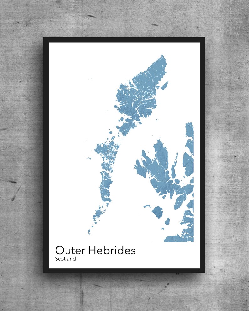 Outer Hebrides Modern Minimalist Map Print Poster. Quality Colourful ...
