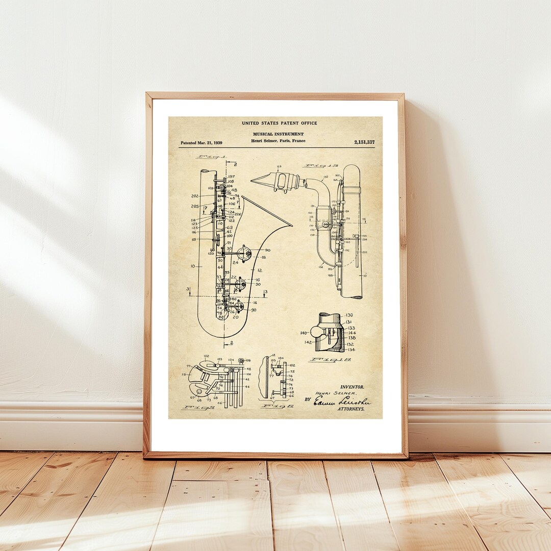 Baritone Saxophone Design From 1951 From US Patent Office. Poster Gift ...