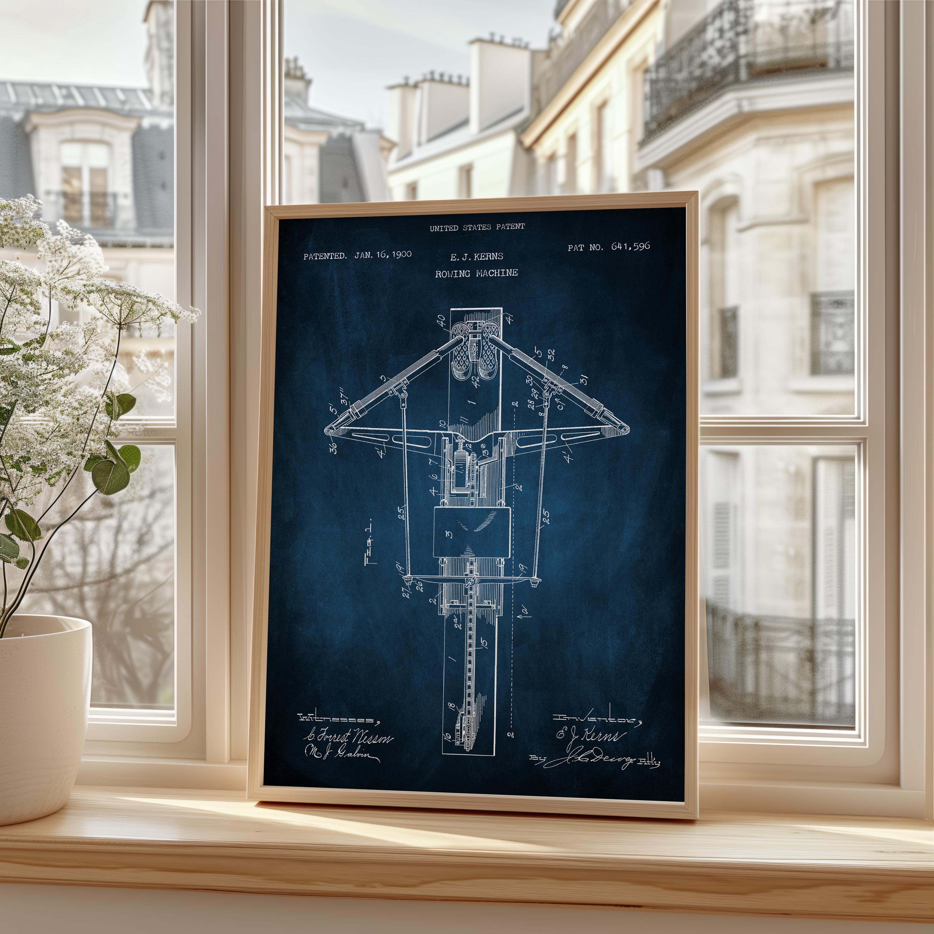 Vintage Rowing Machine Design From US Patent Office. Poster Gift Rower ...