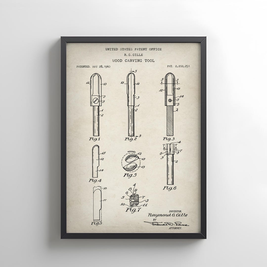 Antique Wood Carving Tool Design From the US Patent Office. Poster Gift ...