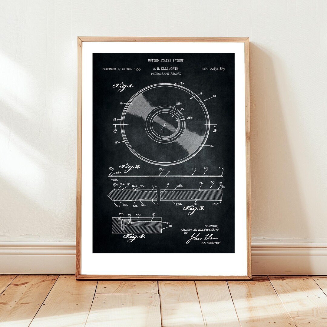 Vintage Phonograph Record From US Patent Office. Poster Gift Vinyl ...