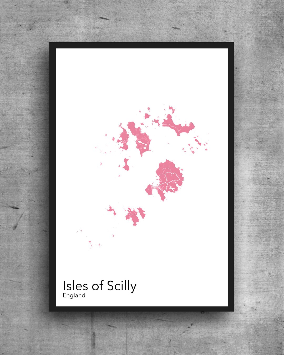 Isles of Scilly Modern Minimalist Map Print Poster. Quality Colourful ...