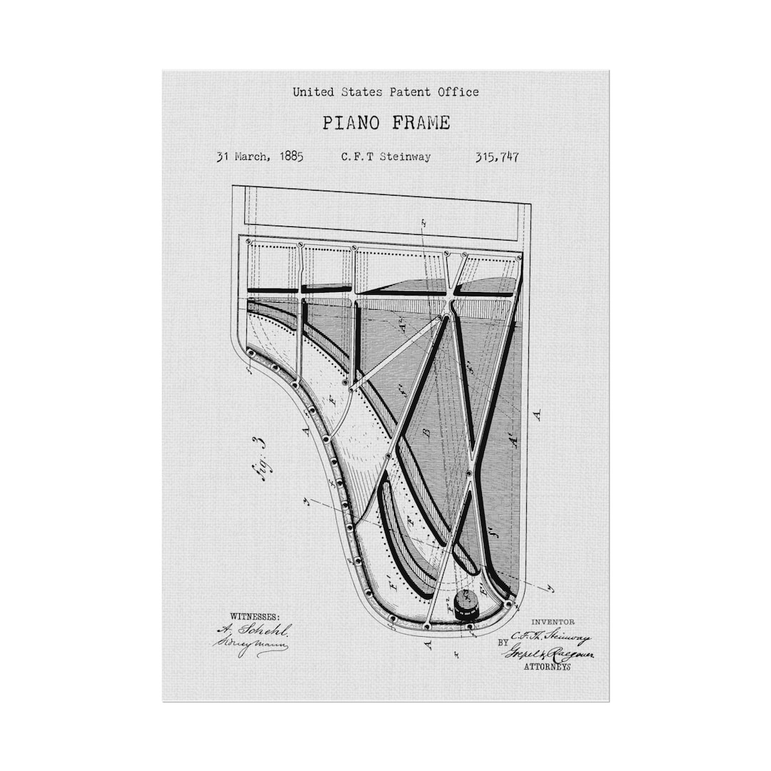 Steinway Piano Frame Design From1885 From the US Patent Office Perfect ...
