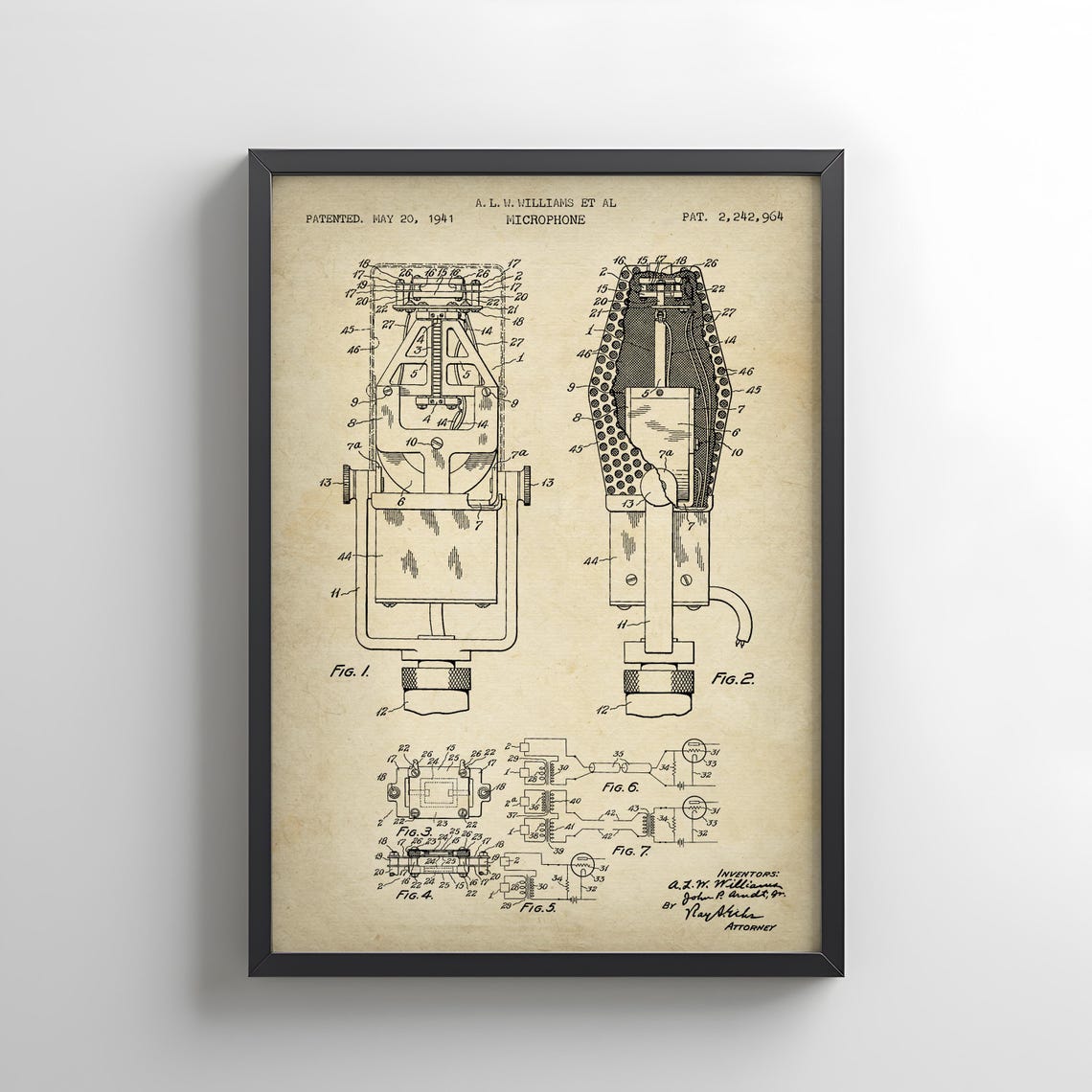 Microphone Design From US Patent Office. Poster Gift Broadcaster ...