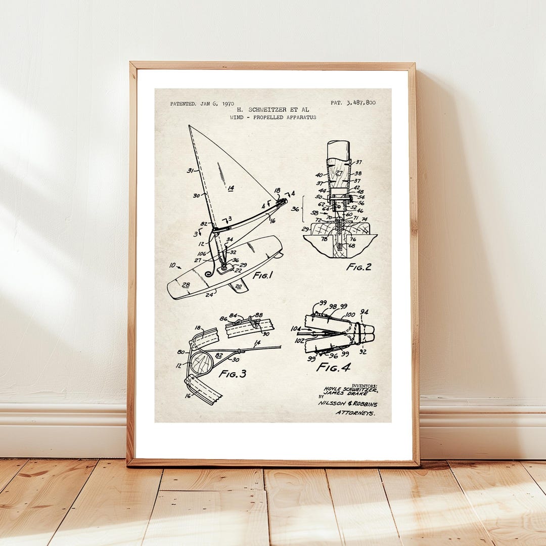 First Windsurfing Board Design From US Patent Office. Poster Gift for ...
