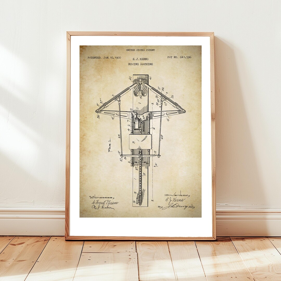Vintage Rowing Machine Design From US Patent Office. Poster Gift Rower ...