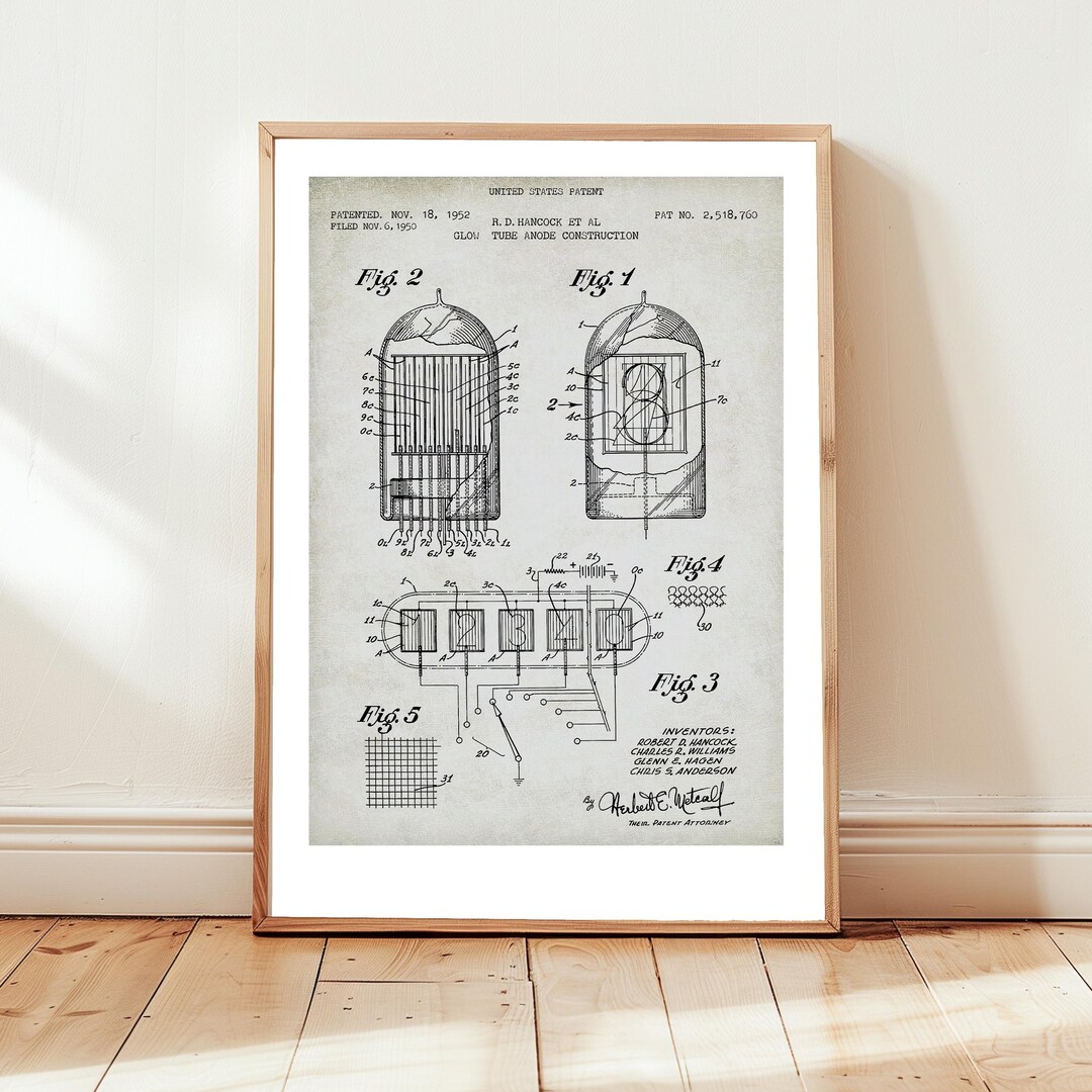 Nixie Cathode Display Tube Design From US Patent Office. Poster Gift ...