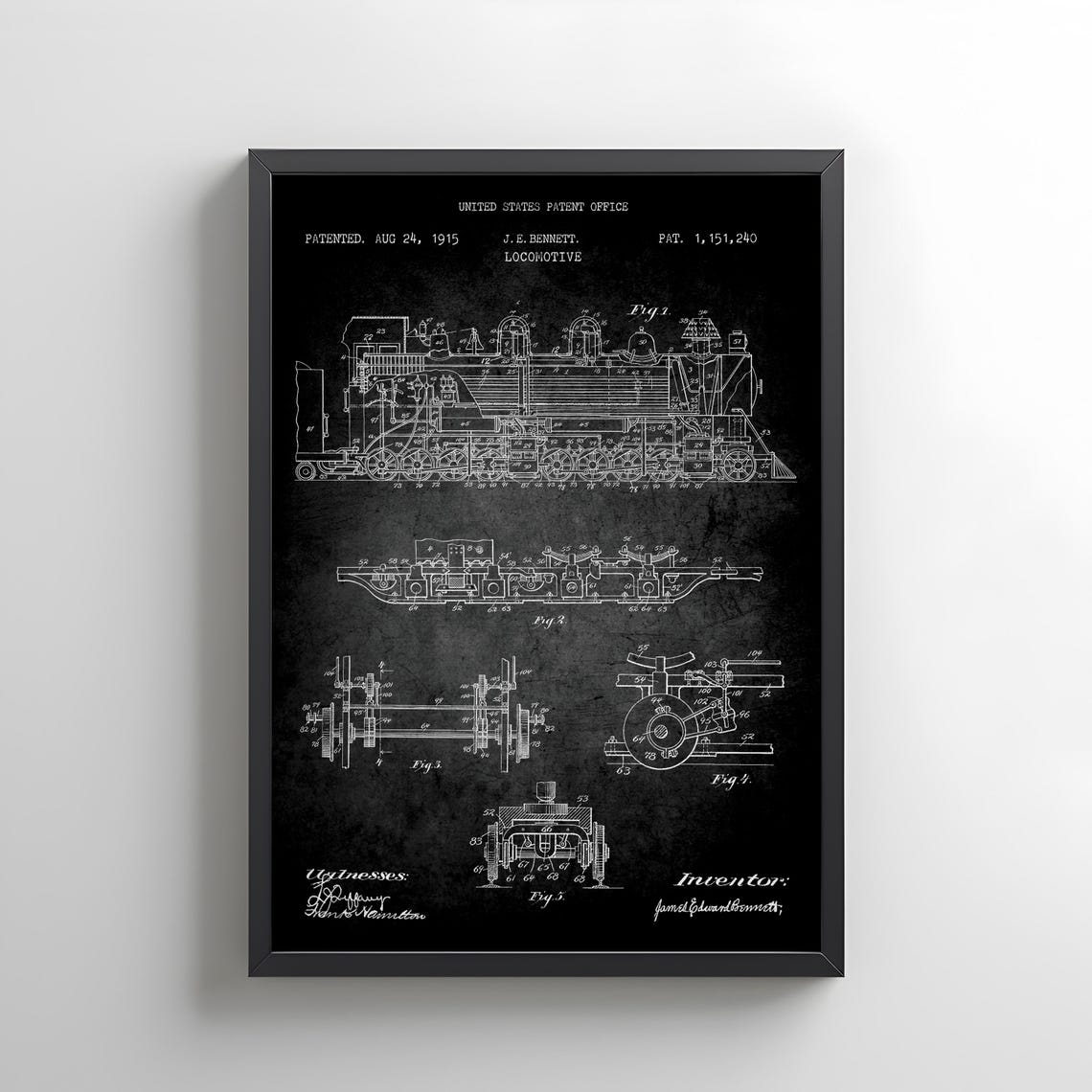 Vintage Steam Locomotive Train Engine Design From1915 From US Patent ...