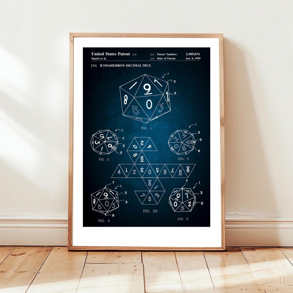 20 Sided Icosahedron Decimal Dice Design From US Patent Office. Poster ...
