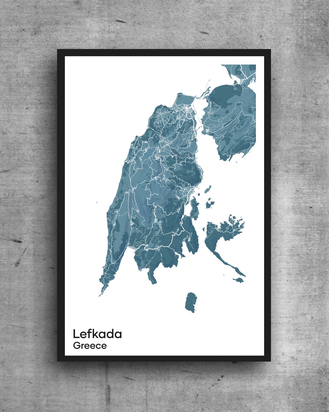 Lefkada Greece Minimalist Map Print Poster. Quality Colourful Poster on ...