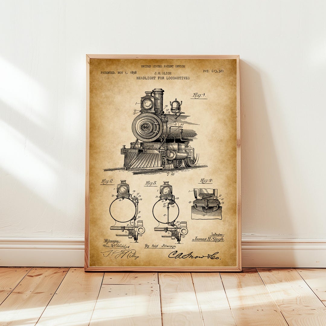 Vintage Steam Locomotive Train Engine Design From1898 From US Patent ...