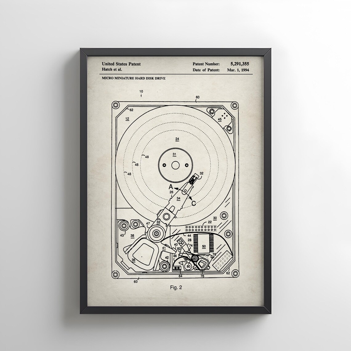 Computer Hard Disk Drive Design From US Patent Office. Poster Gift IT ...
