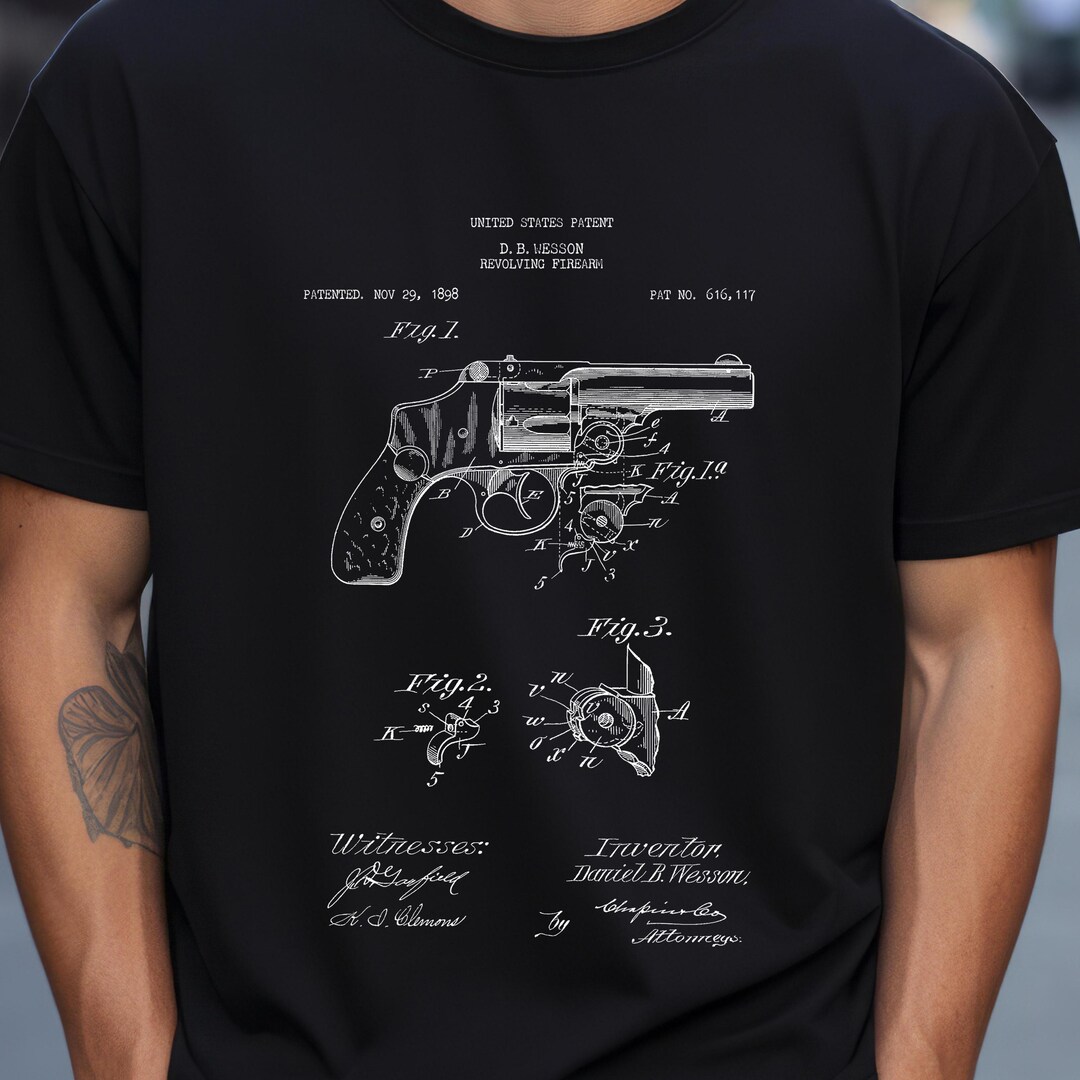 Antique 1898 Pistol Revolving Firearm From US Patent Office. Pt-shirt ...
