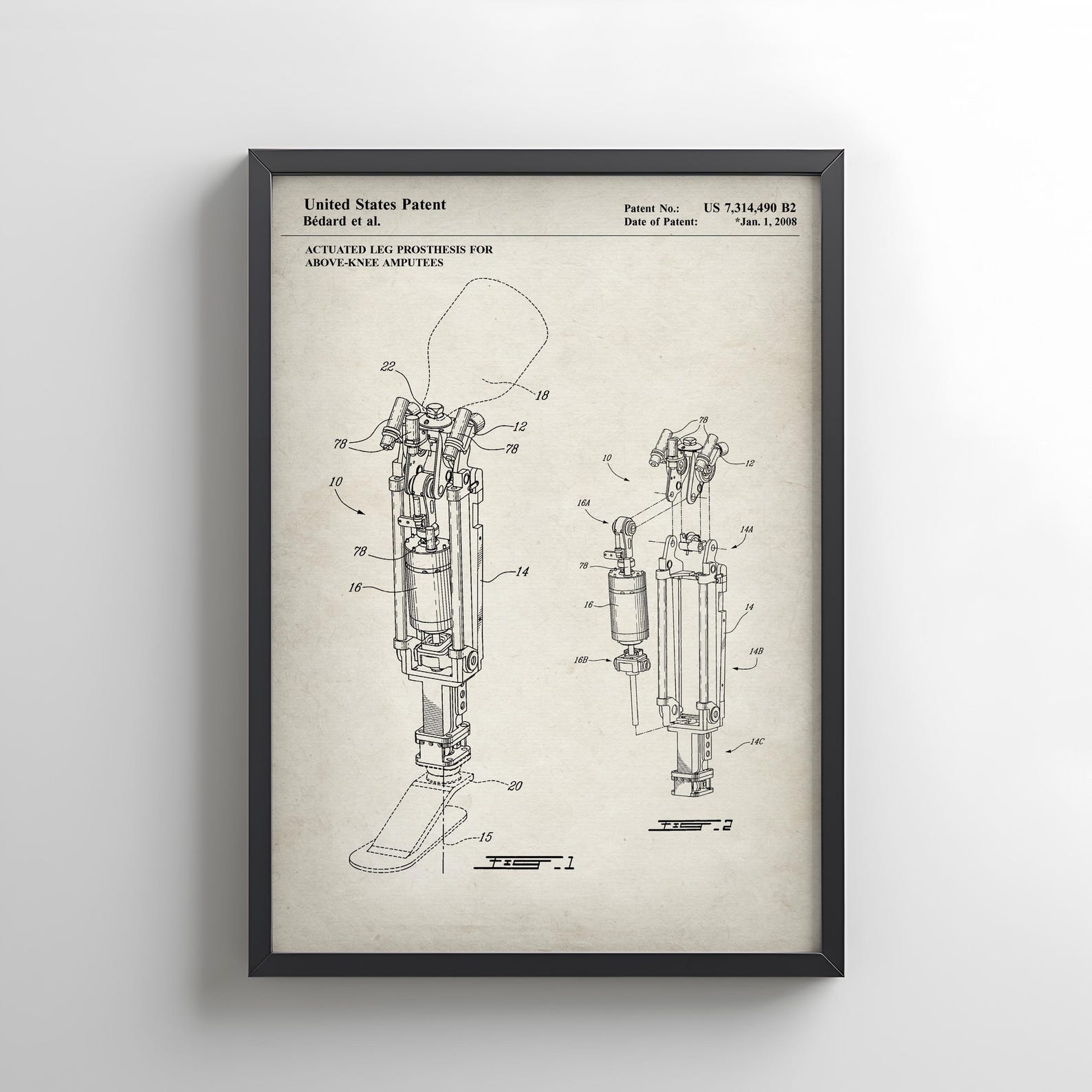 Prosthetic Bionic Leg Design From US Patent Office. Poster Gift ...